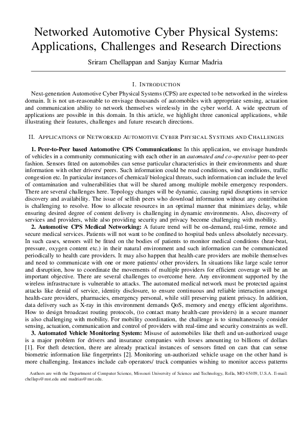 Pdf Networked Automotive Cyber Physical Systems Applications Challenges And Research