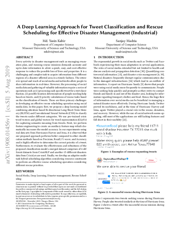 Pdf A Deep Learning Approach For Tweet Classification And Rescue