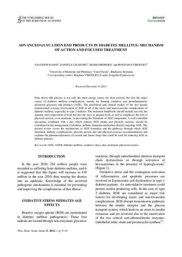 (PDF) Advanced glycation end products in diabetes mellitus 11 glycation ...
