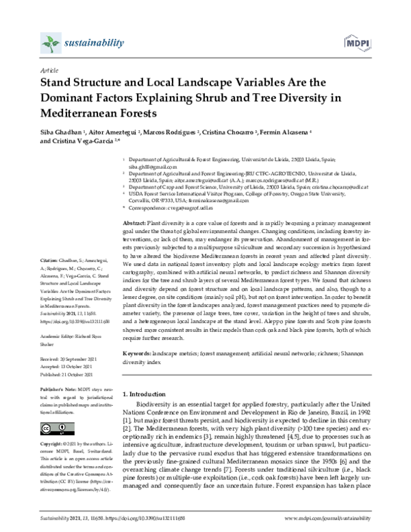 (PDF) Stand Structure and Local Landscape Variables Are the Dominant Factors Explaining Shrub ...