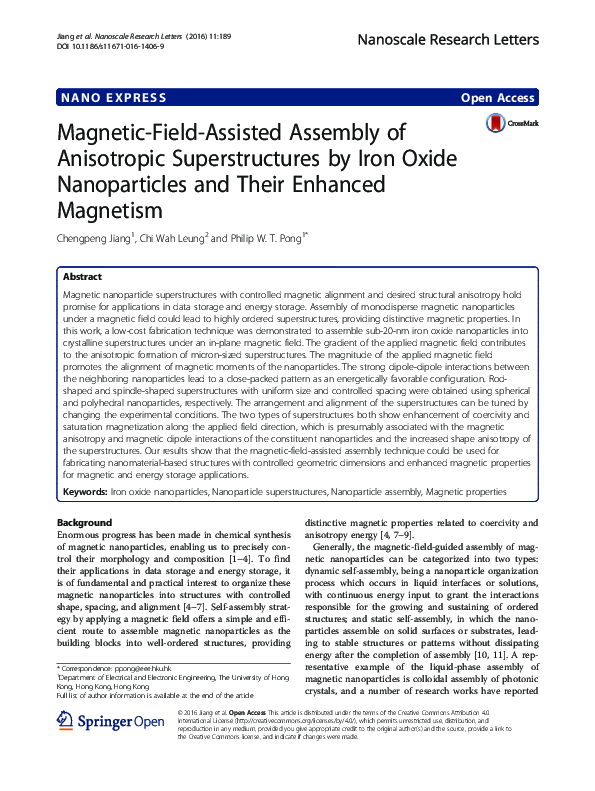 (PDF) Magnetic-Field-Assisted Assembly of Anisotropic Superstructures ...