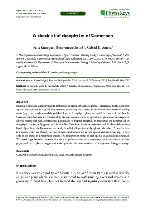 (PDF) A checklist of rheophytes of Cameroon