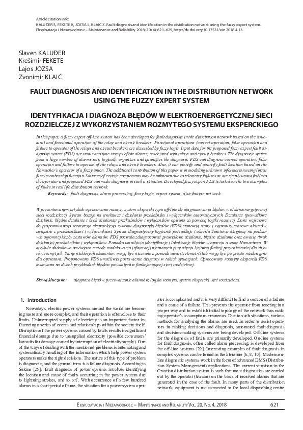 (PDF) Fault diagnosis and identification in the distribution network using the fuzzy expert system
