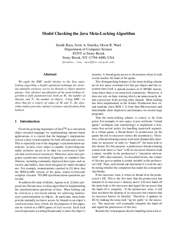 (PDF) Model checking the Java metalocking algorithm