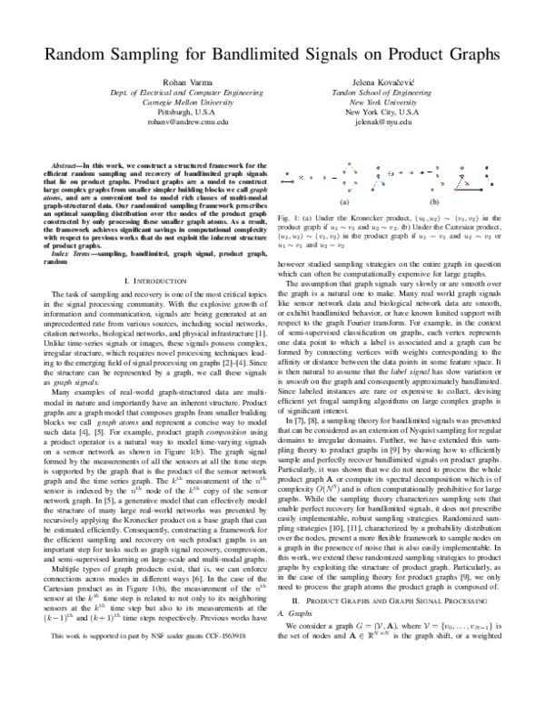 (PDF) Random Sampling for Bandlimited Signals on Product Graphs