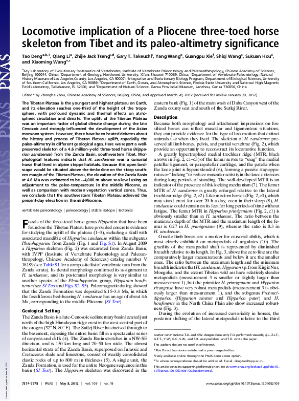 (PDF) Locomotive implication of a Pliocene three-toed horse skeleton ...