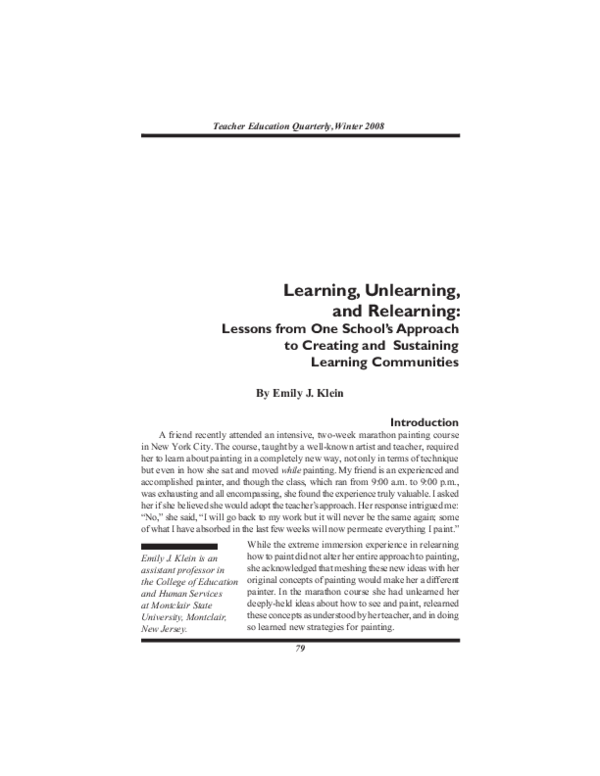 (PDF) Learning, Unlearning, and Relearning: Lessons from One School's Approach to Creating and ...
