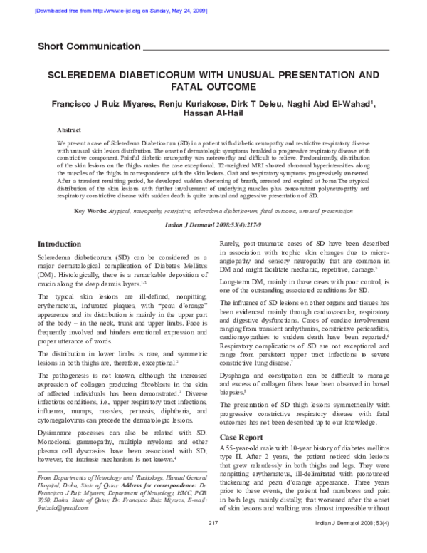 (PDF) Scleredema diabeticorum with unusual presentation and fatal outcome