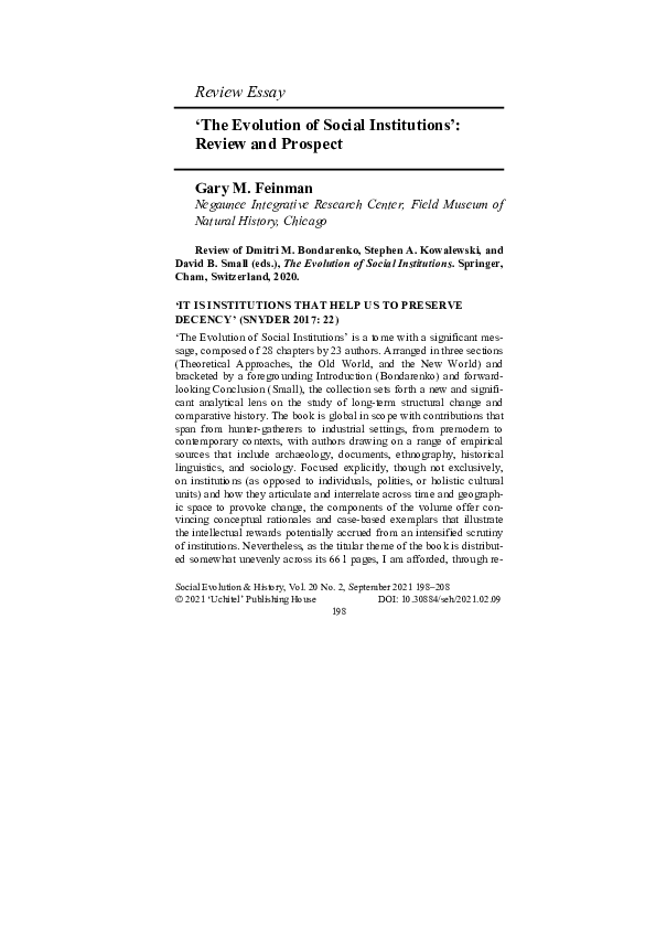 (PDF) 'The Evolution of Social Institutions': Review and Prospect (Gary ...