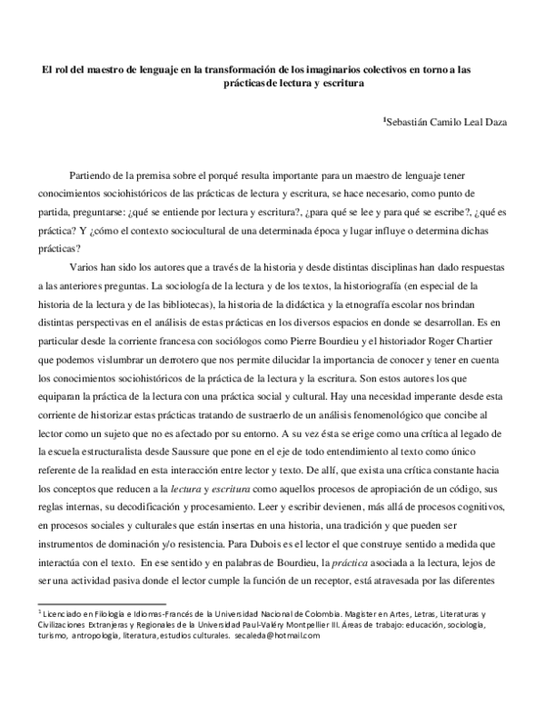 (PDF) El rol del maestro de lenguaje en la transformación de los imaginarios colectivos