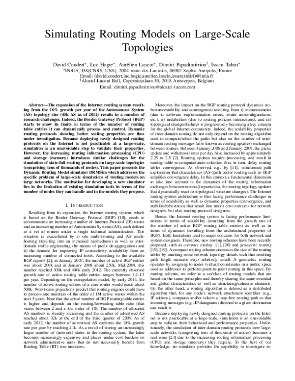(PDF) Simulating Routing Models on Large-Scale Topologies