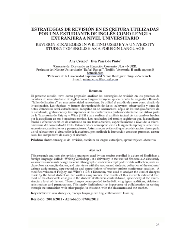 (PDF) Estrategias de revisión en escritura utilizadas por una ...