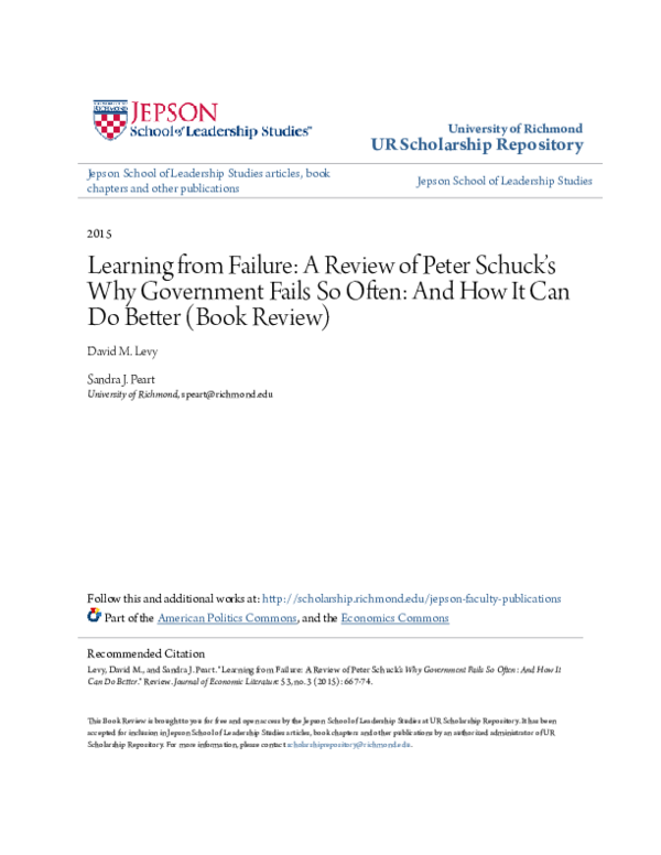 (PDF) Learning from Failure: A Review of Peter Schuck's Why Government ...