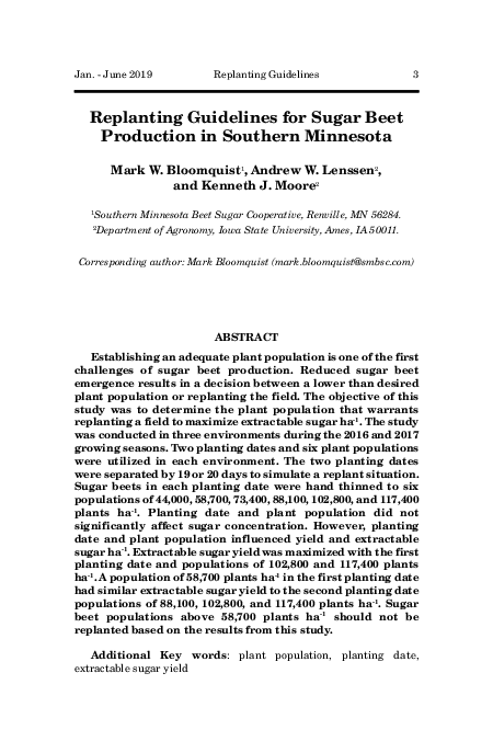 (PDF) Replanting Guidelines for Sugar Beet Production in Southern Minnesota
