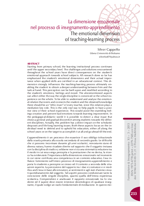 (PDF) La dimensione emozionale nel processo di insegnamento ...