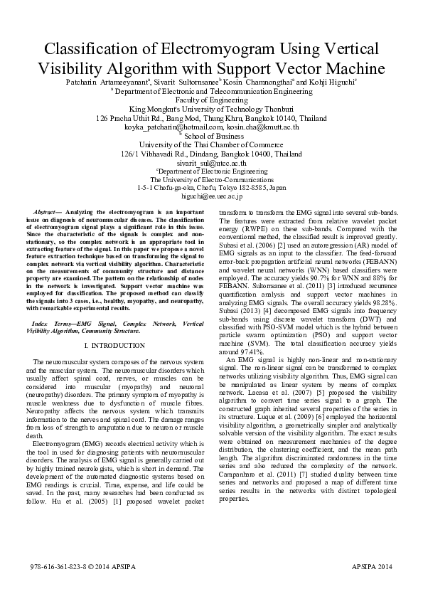 (PDF) Classification of electromyogram using vertical visibility algorithm with support vector ...