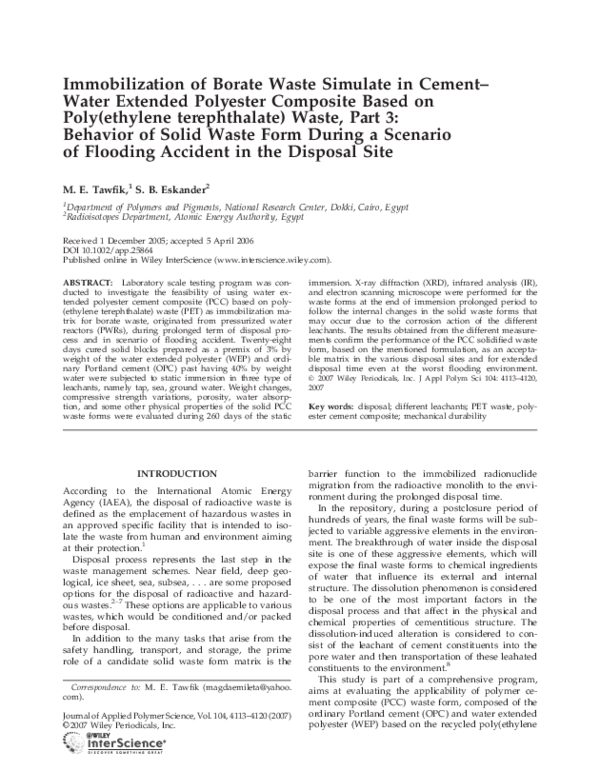(PDF) Immobilization of borate waste simulate in cement–water extended ...