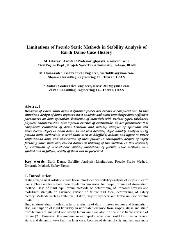 (PDF) Limitations of Pseudo Static Methods in Stability Analysis of ...