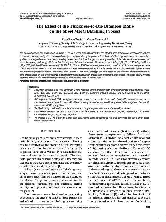 (PDF) The Effect of the Thickness-to-Die Diameter Ratio on the Sheet ...