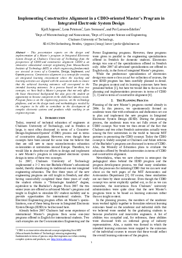 (PDF) Implementing Constructive Alignment in a CDIO-oriented Master’s Program in Integrated ...