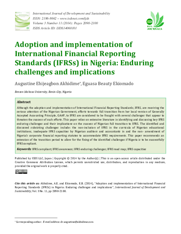(PDF) Adoption and implementation of International Financial Reporting ...