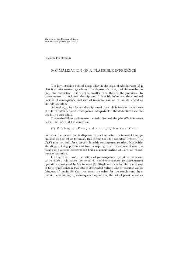 (PDF) Formalization of a Plausible Inference