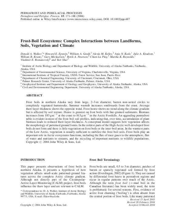 (PDF) Frost-boil ecosystems: complex interactions between landforms ...
