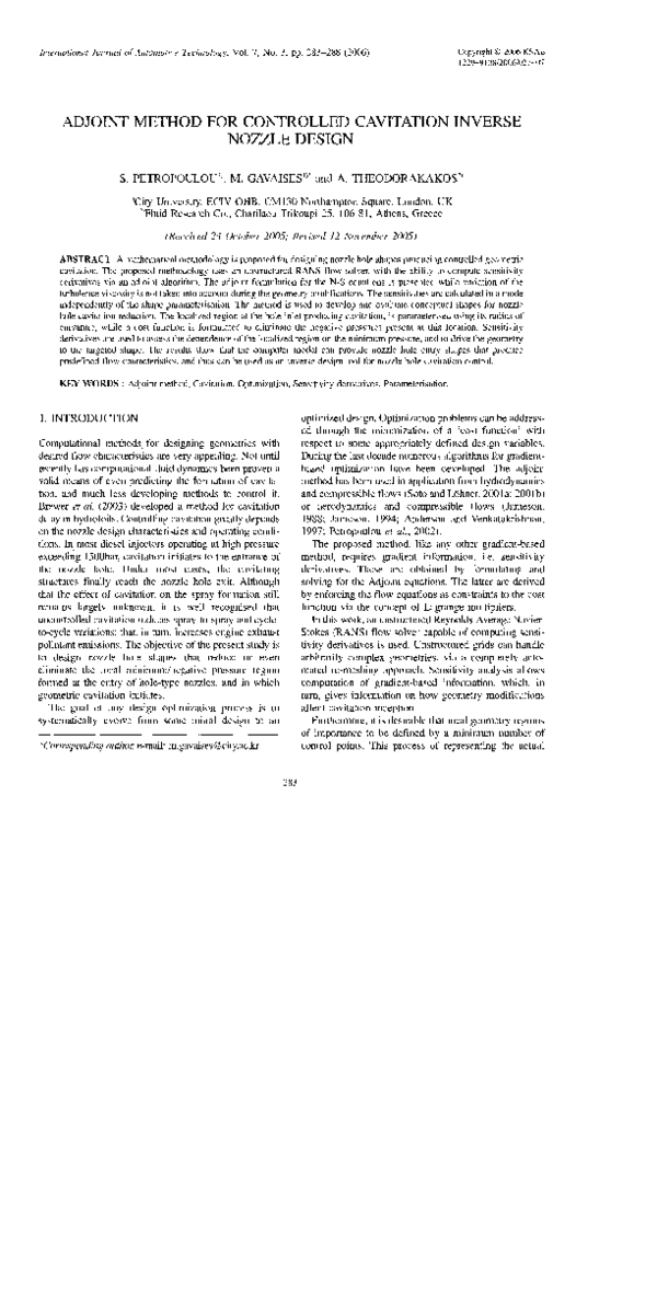 (PDF) Adjoint method for controlled cavitation Inverse nozzle design