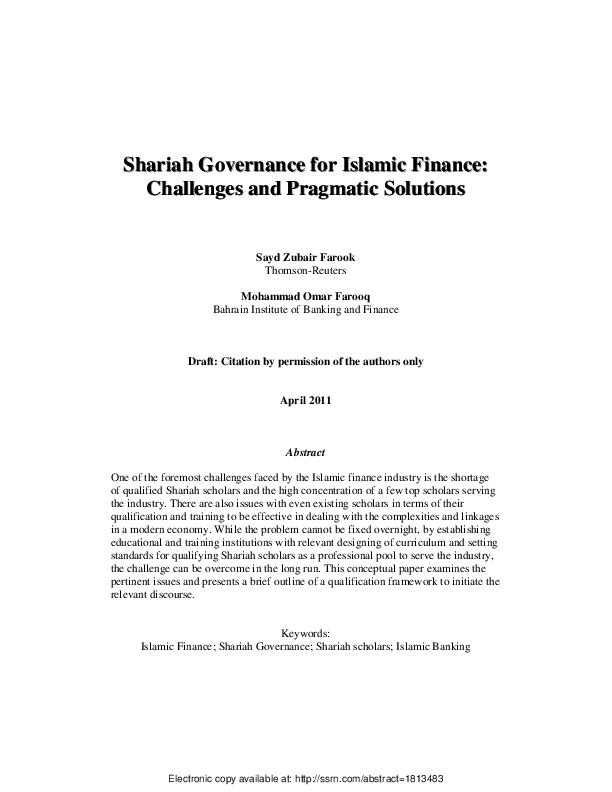 (PDF) Shariah Governance: Challenges and Pragmatic Solutions