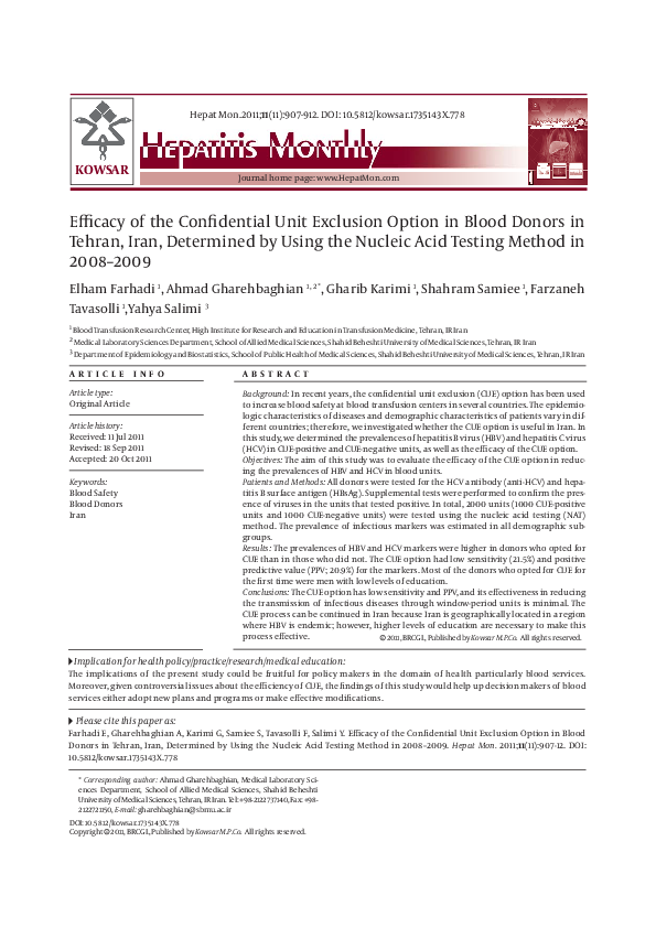 (PDF) Evaluating Confidential Unit Exclusion in Blood Safety