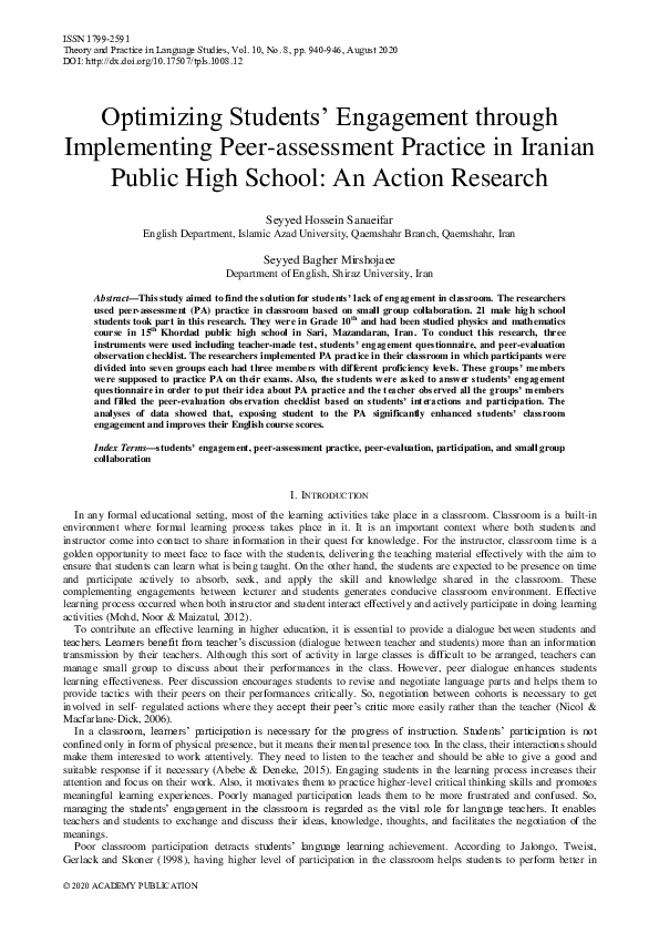 (PDF) Optimizing Students’ Engagement through Implementing Peer ...