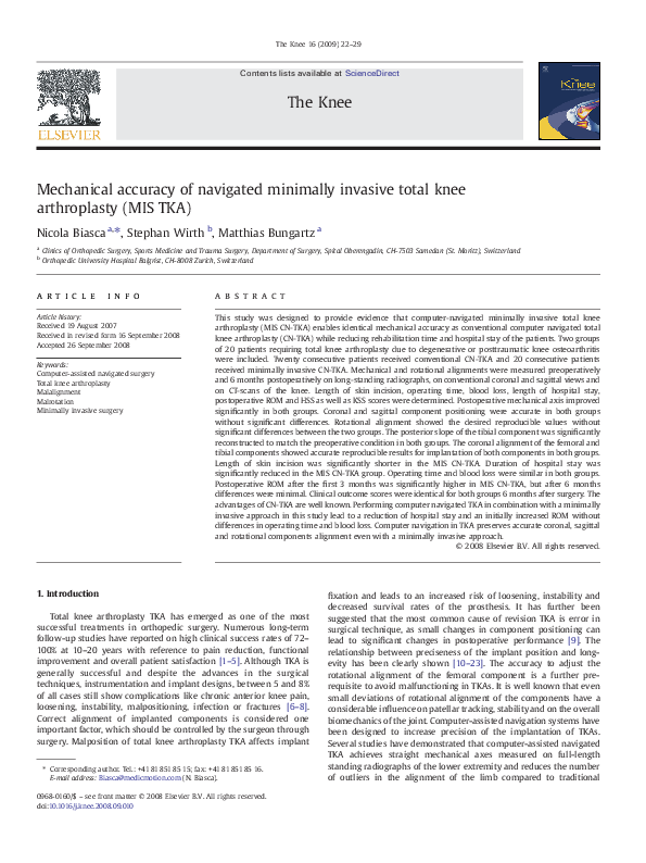 (PDF) Mechanical accuracy of navigated minimally invasive total knee ...