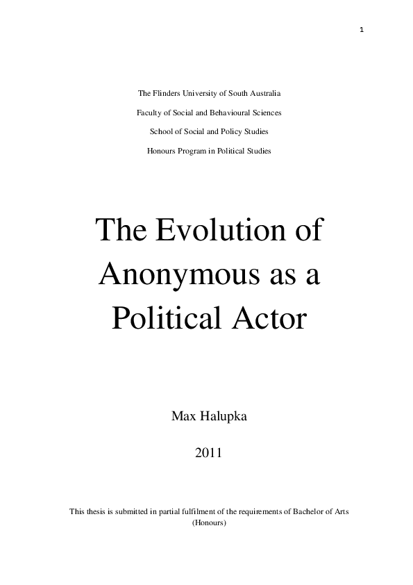 (PDF) The Evolution of Anonymous as a Political Actor