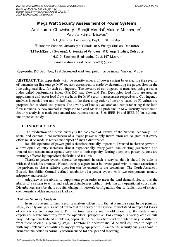 (PDF) Mega Watt Security Assessment of Power Systems