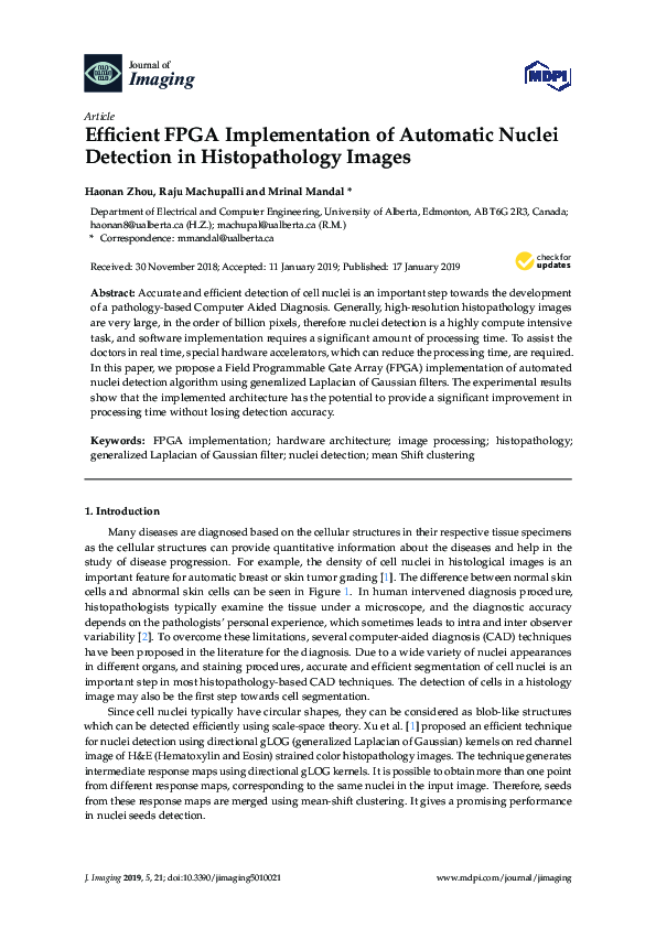 Pdf Efficient Fpga Implementation Of Automatic Nuclei Detection In