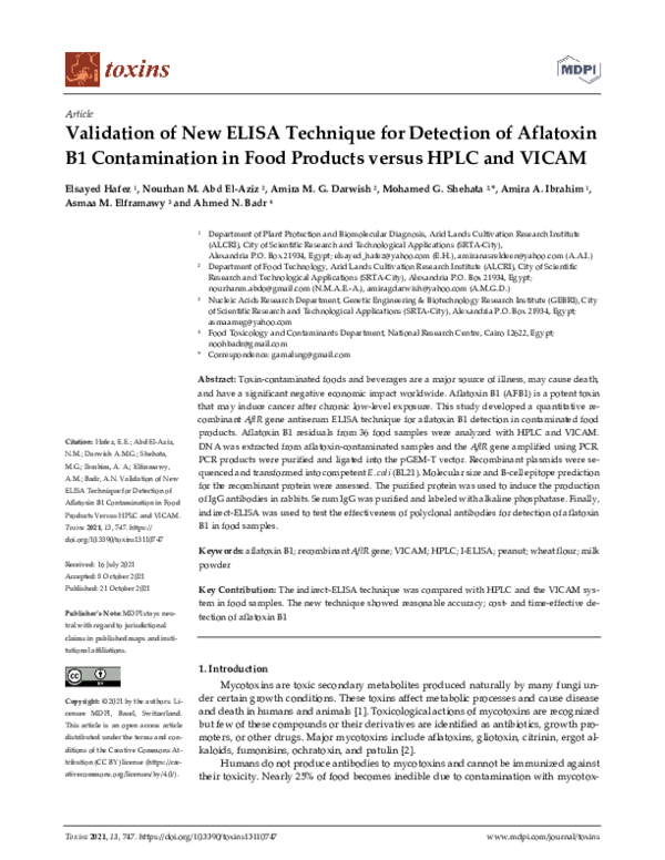 Pdf Validation Of New Elisa Technique For Detection Of Aflatoxin B1