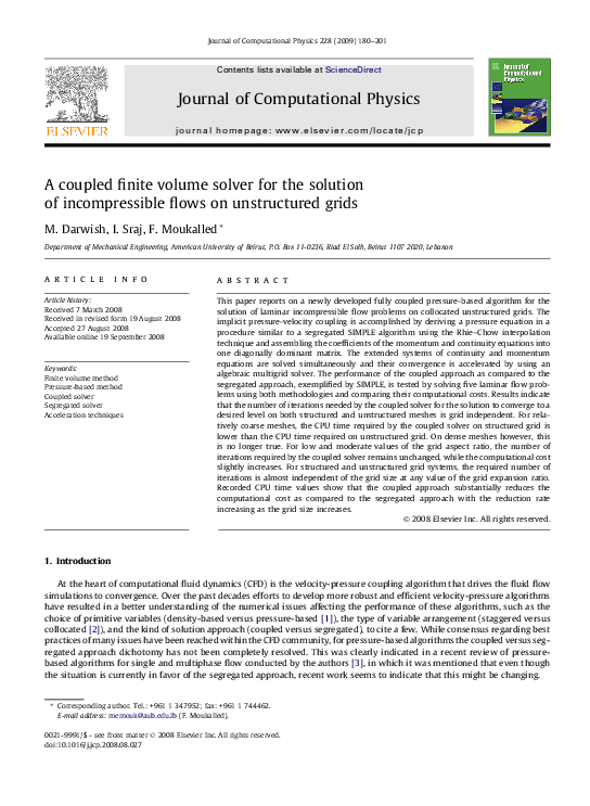 Pdf A Coupled Finite Volume Solver For The Solution Of Incompressible Flows On Unstructured Grids