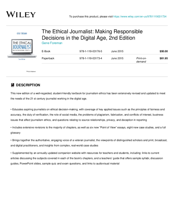 (PDF) The Ethical Journalist: Making Responsible Decisions in the ...
