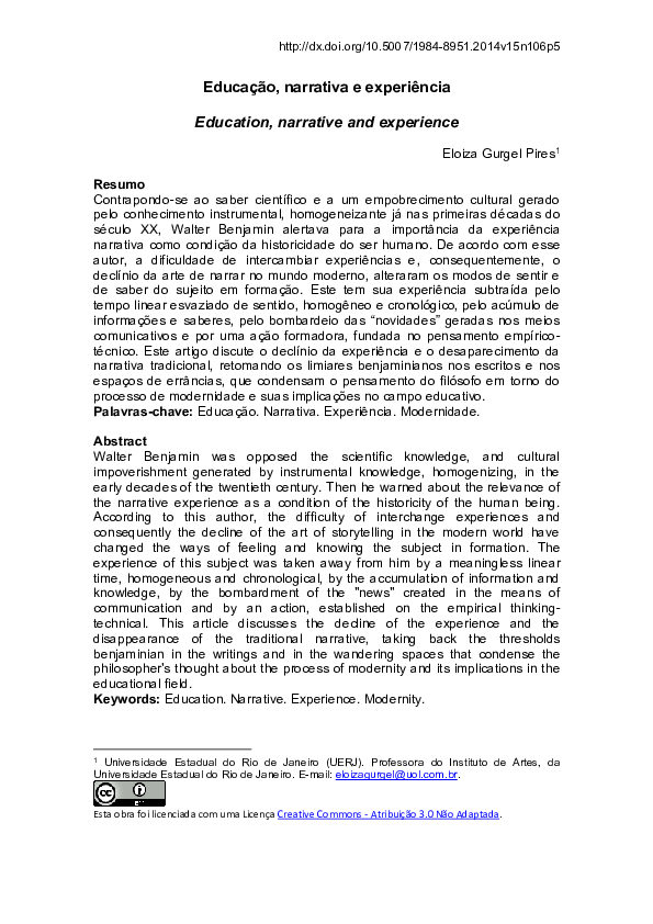 (PDF) Education, narrative and experience