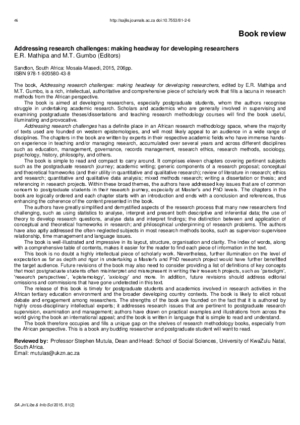 (PDF) Addressing research challenges: making headway for developing ...