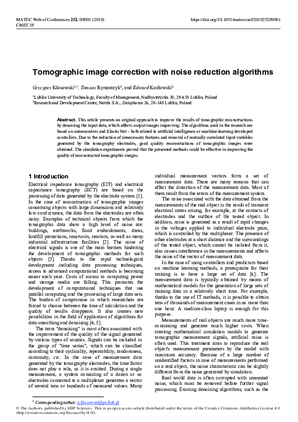 (PDF) Tomographic image correction with noise reduction algorithms
