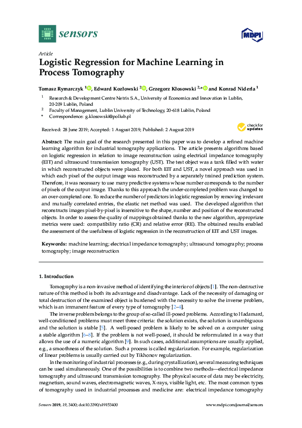 (PDF) Logistic Regression for Machine Learning in Process Tomography