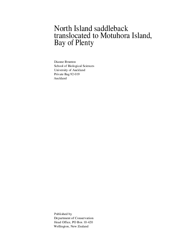 (PDF) North Island saddleback translocated to Motuhora Island, Bay of ...