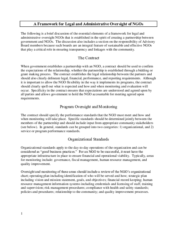 (PDF) A Framework for Legal and Administrative Oversight of NGOs
