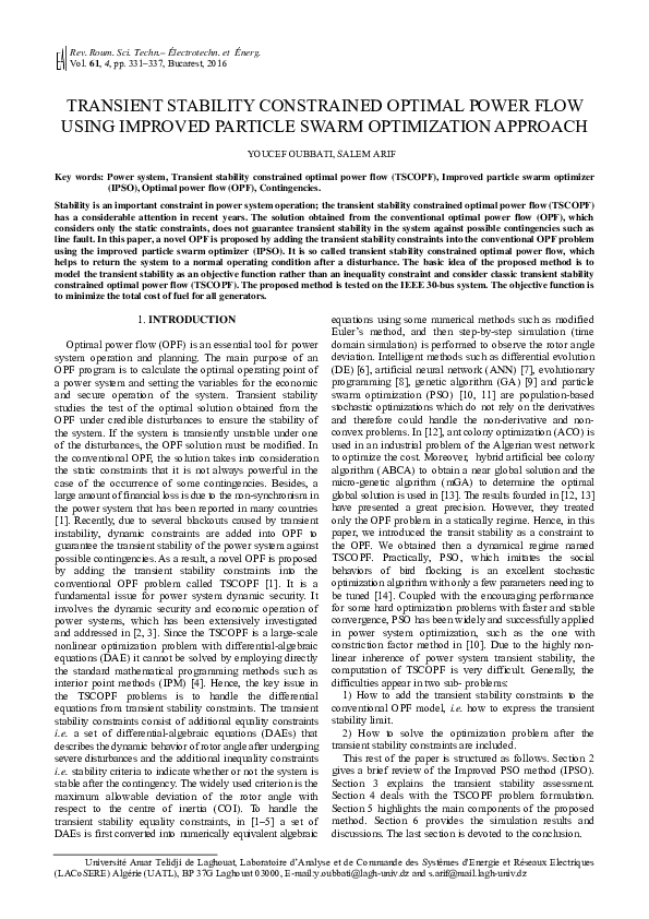 (PDF) Transient Stability Constrained Optimal Power Flow Using Improved ...