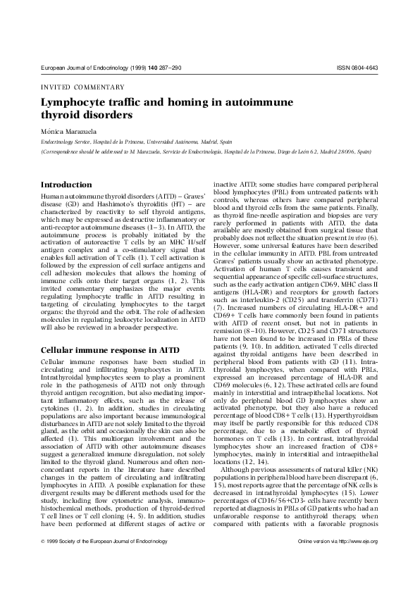 (PDF) Lymphocyte traffic and homing in autoimmune thyroid disorders