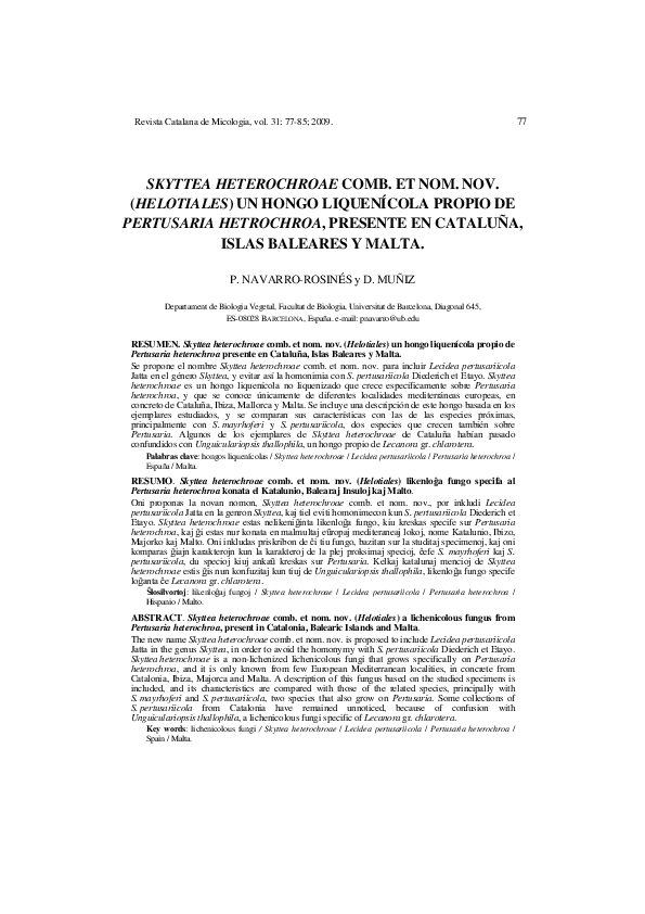 (PDF) Skyttea heterochroae comb. et nom. nov. (Helotiales) un hongo ...
