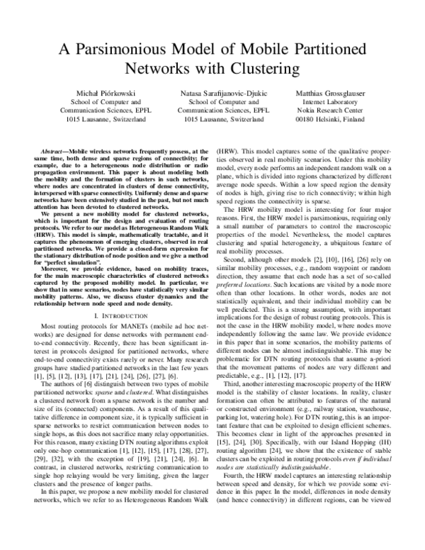 (PDF) A parsimonious model of mobile partitioned networks with clustering