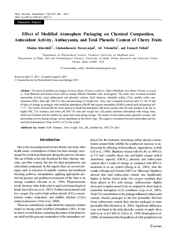 (PDF) Effect of modified atmosphere packaging on chemical composition, antioxidant activity ...