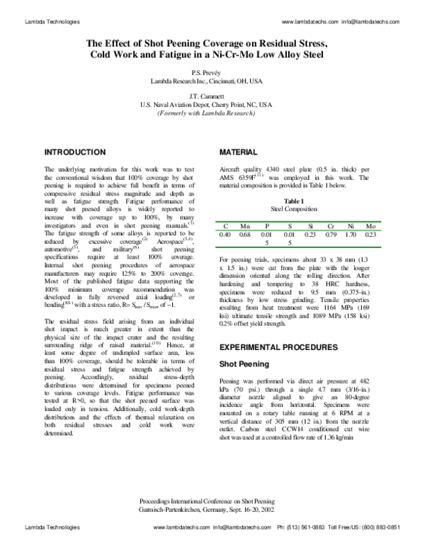 (PDF) The Effect of Shot Peening Coverage on Residual Stress, Cold Work ...